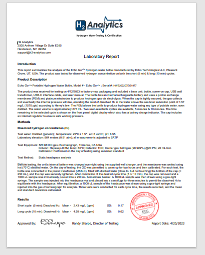 H2 Analytics Laboratory Report - Echo Go+ – Echo Water